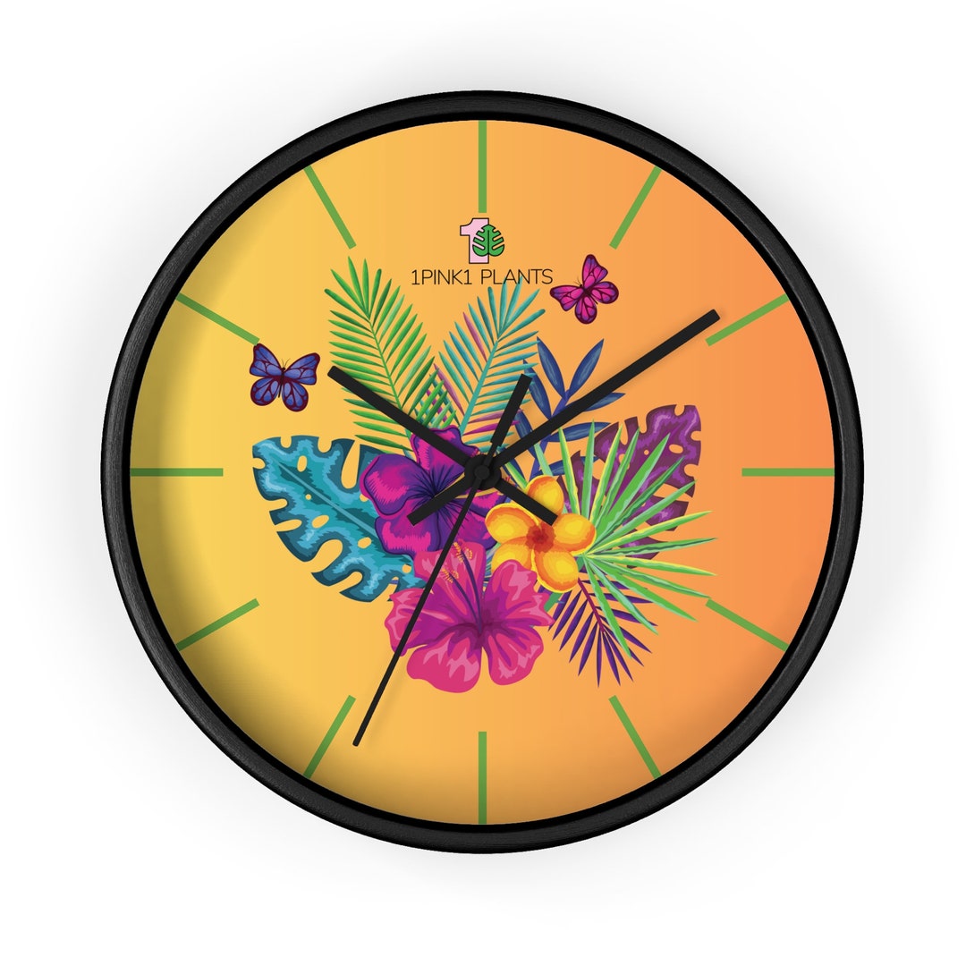 Tropical Wall Clock, Colorful Round Clock, Hibiscus Round Wall Clock ...