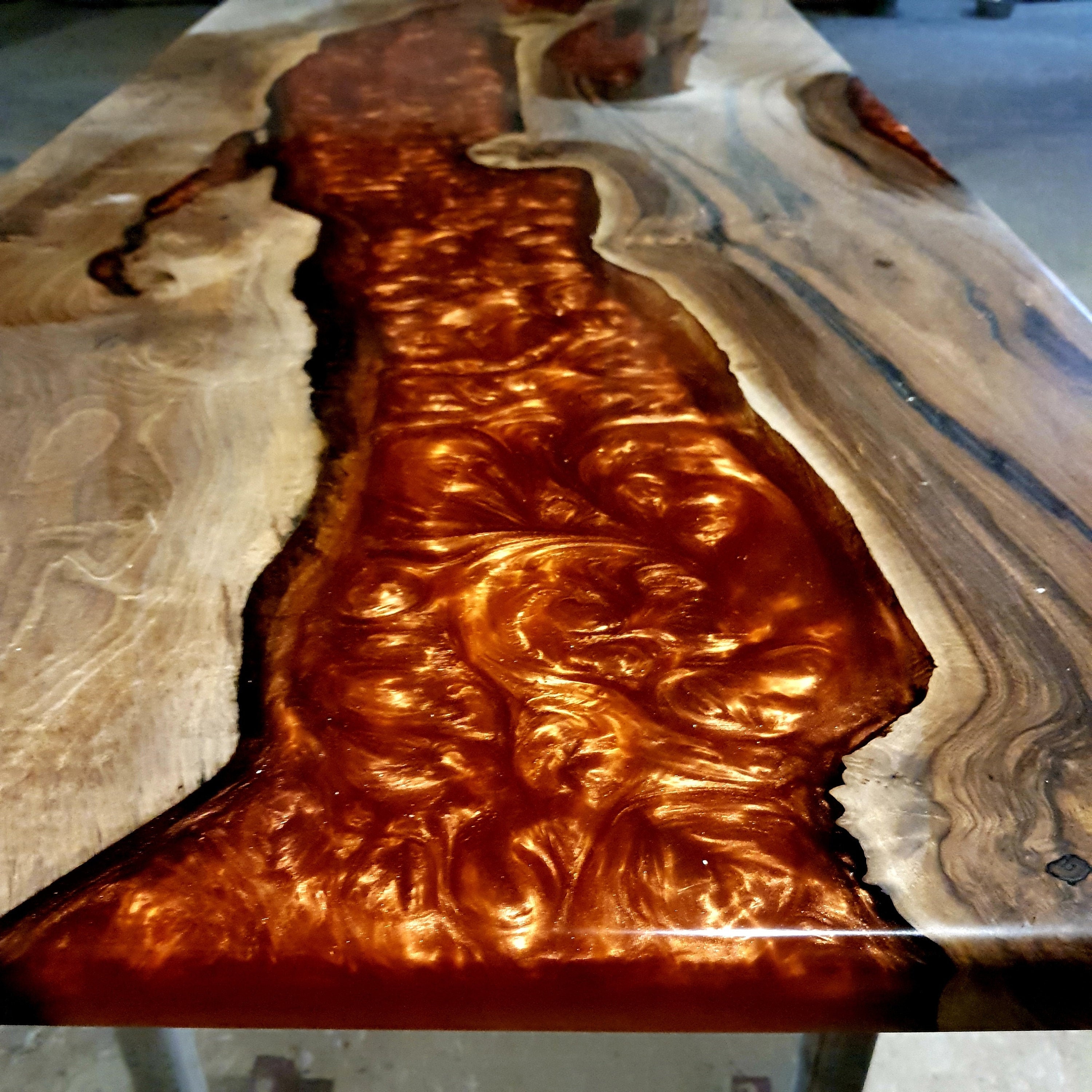 Handmade Epoxy Table Walnut Wood Metallic Copper Epoxy Resin | Etsy