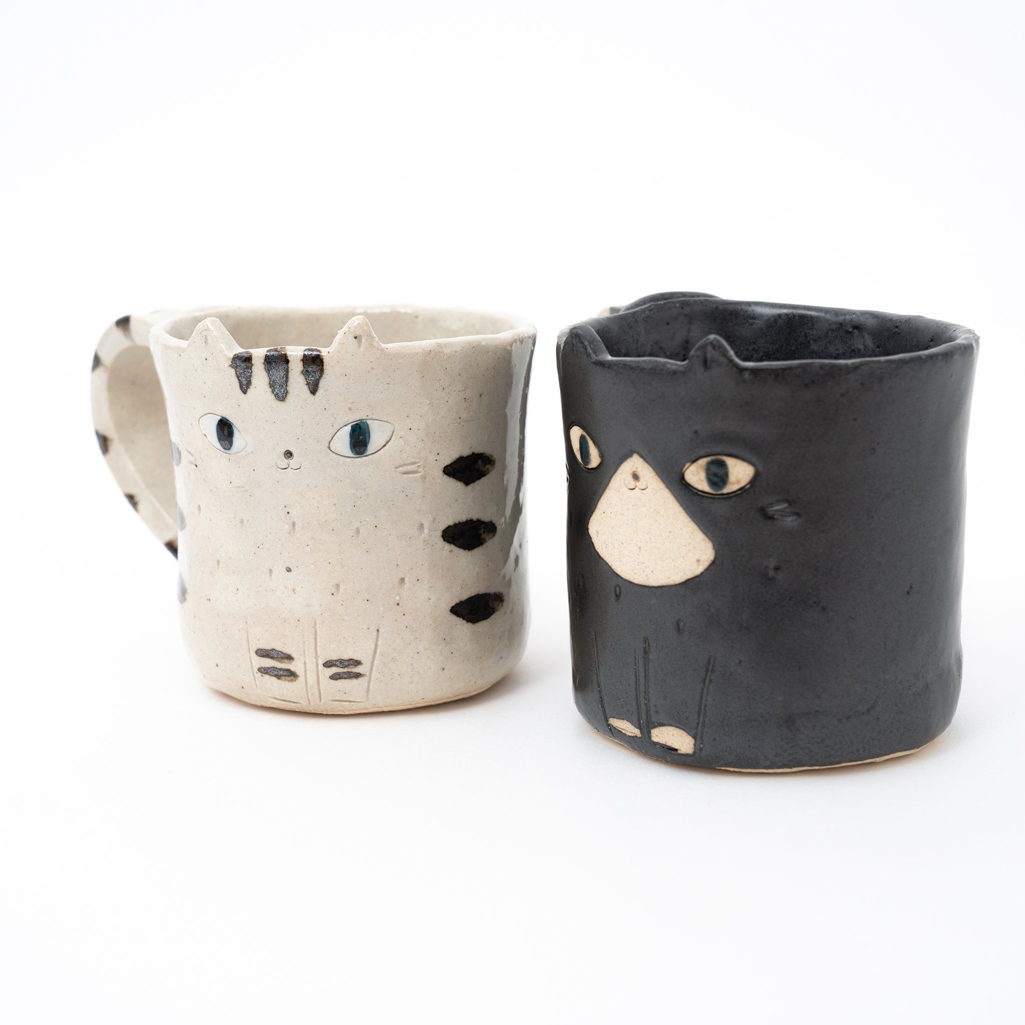 Handmade Cat Mug Mino Ware - Black & Beige Birthday Gift for Cat Lover ...