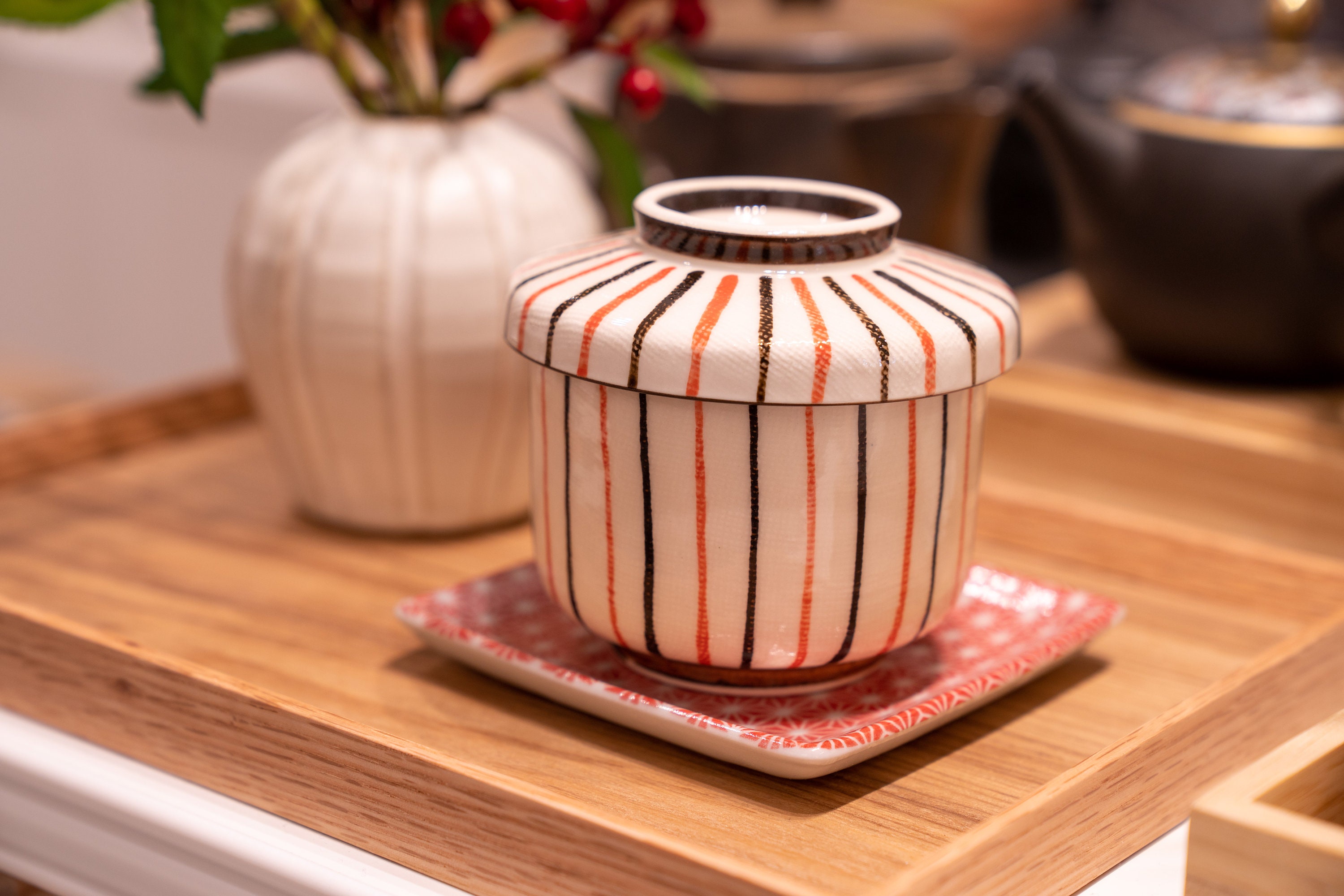 Handmade Seto-yaki Blue Wide Striped Cup With Lid Chawanmushi Bowl ...