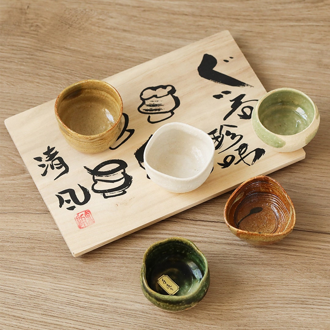 Set of 5 Mino Ware Sake Cups, Unique Handmade Japanese Minoware Ceramic ...