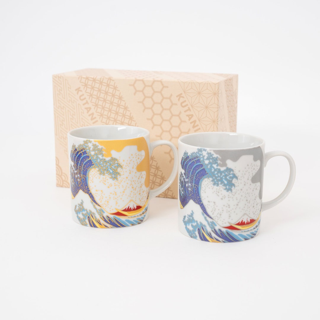 Hand-painted Japanese Kutani Ware Great Wave Hokusai Wave Mug Gift Set ...