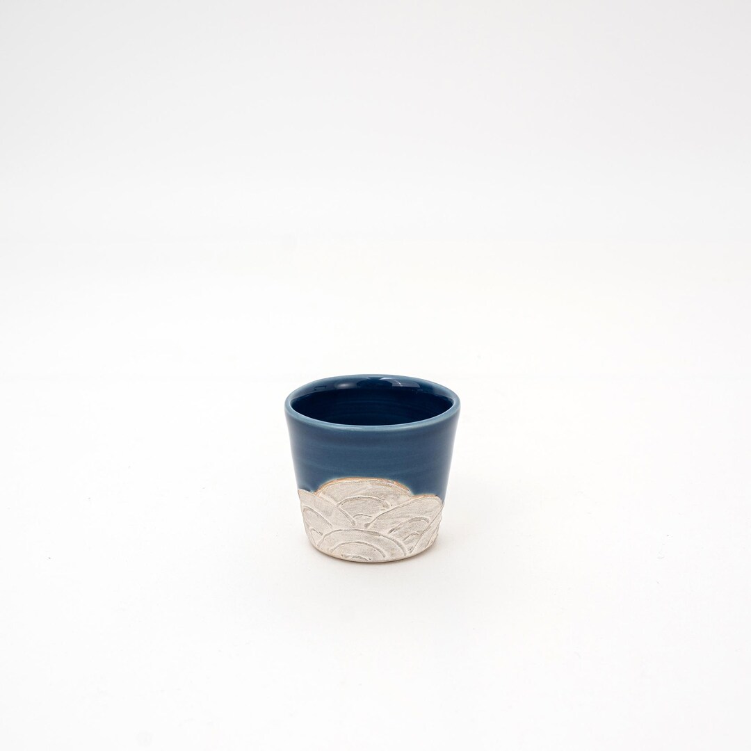 Handcrafted Small Ceramic Cup With Blue Glaze and Silver Clouds by ...