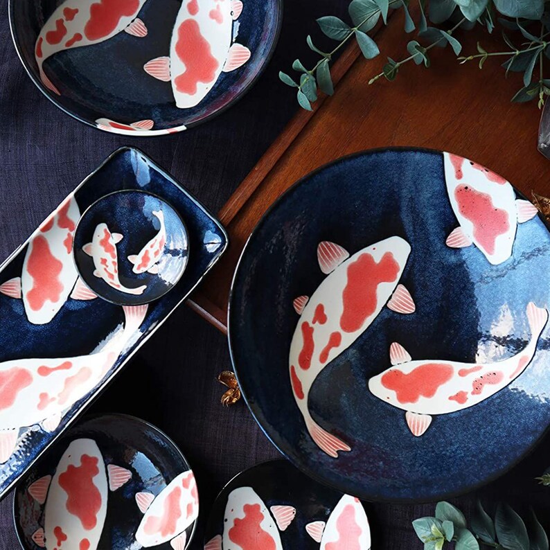 AWASAKA Japanese Koi Fish Bowl and Plate Mino Ware - Etsy