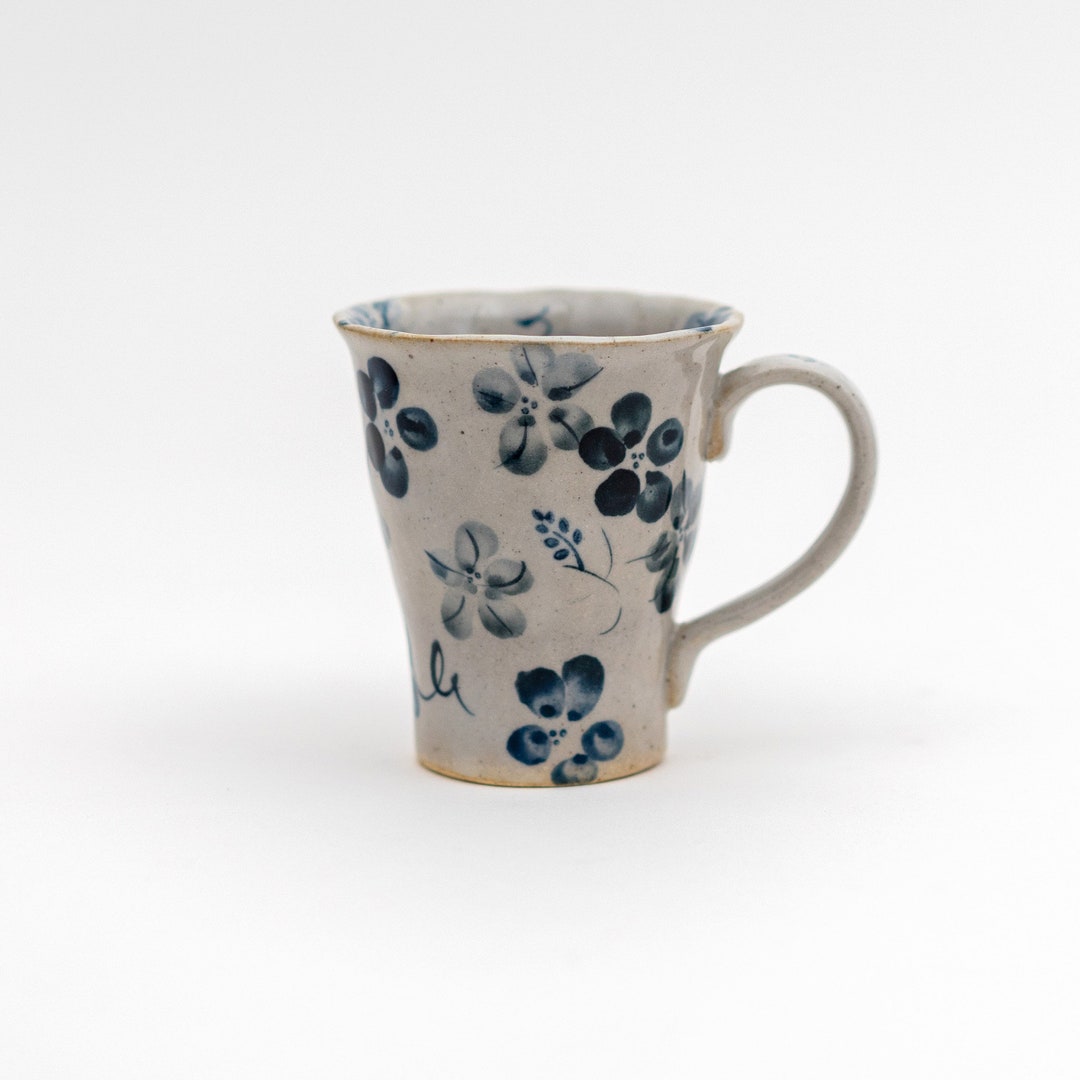 Handmade in Japan Hand-painted Blue Floral Mug - Intricate Handcrafted ...