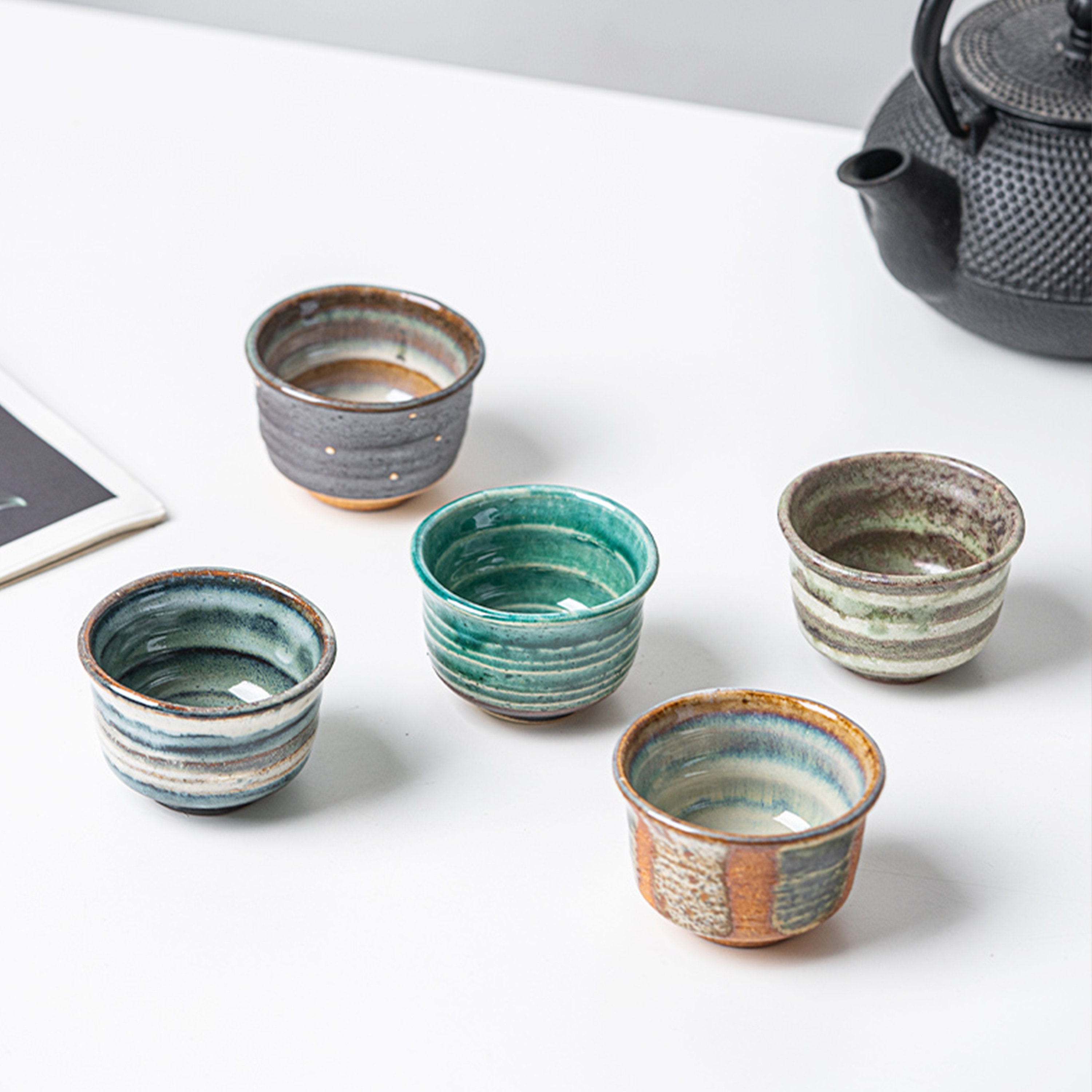 Mino Ware Set of 5 Handmade Sake Cup Gift Set, Teacups, Sake Cups ...