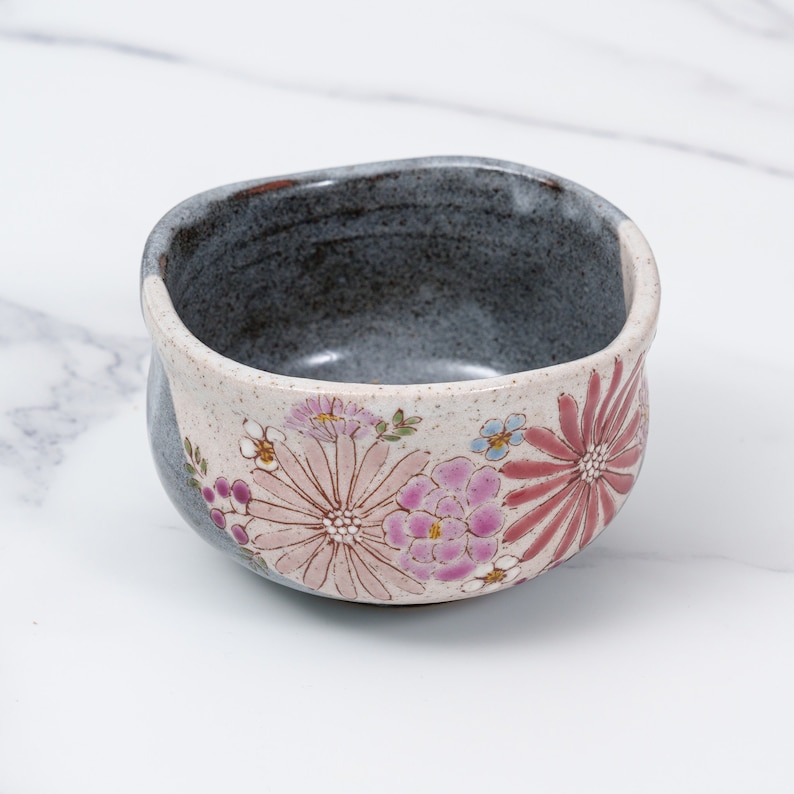 Handmade Japanese Matcha Bowl – Kutani Ware Chawan With Flowers, Zen ...
