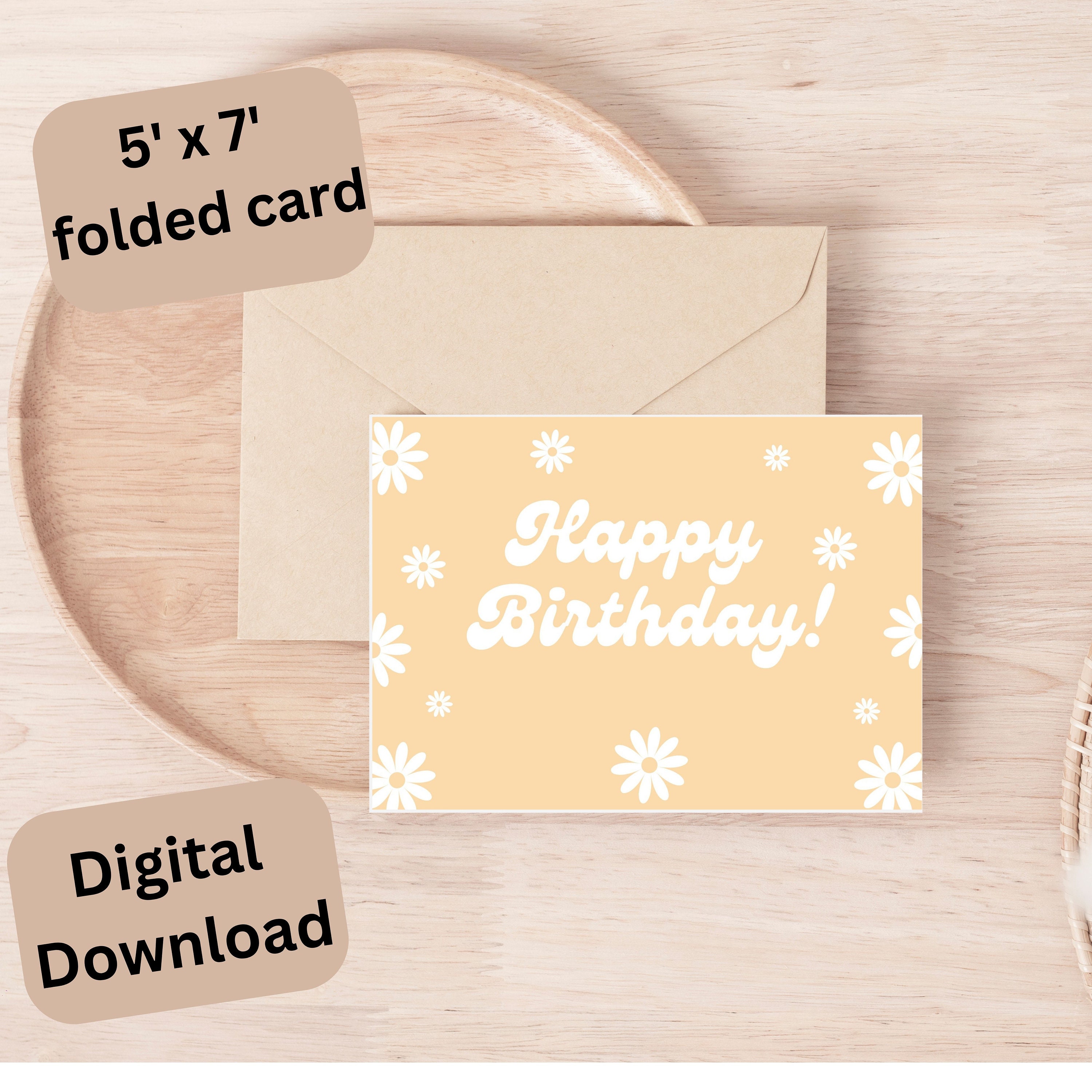 Printable Retro Flower Birthday Card for Kids, Digital Download ...