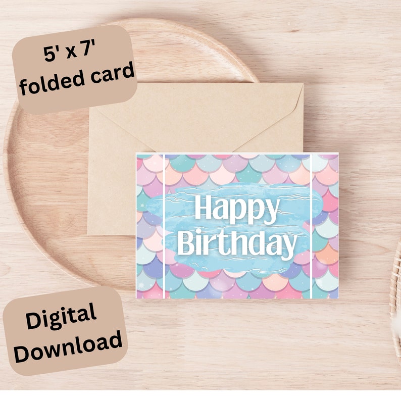 Printable Mermaid Birthday Card for Kids, Mermaid Birthday, Digital ...