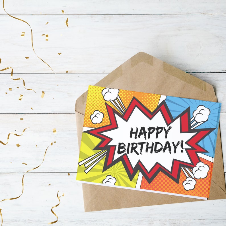 Printable Super Hero Birthday Card for Kids, Super Hero Party, Digital ...