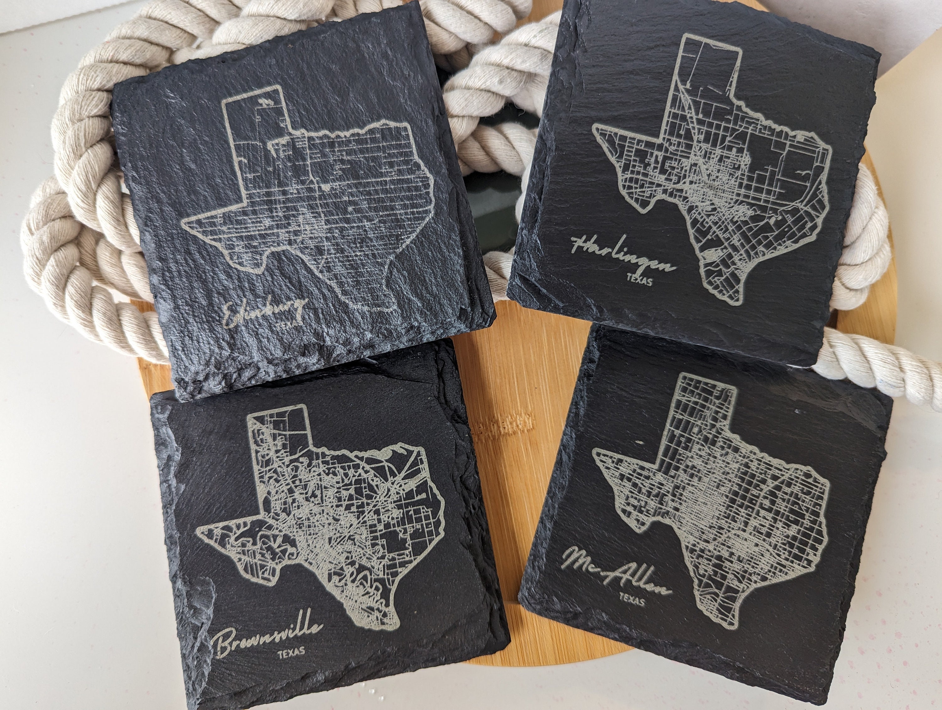 Personalized Custom Square City Map And/or State Slate Coasters | Set ...