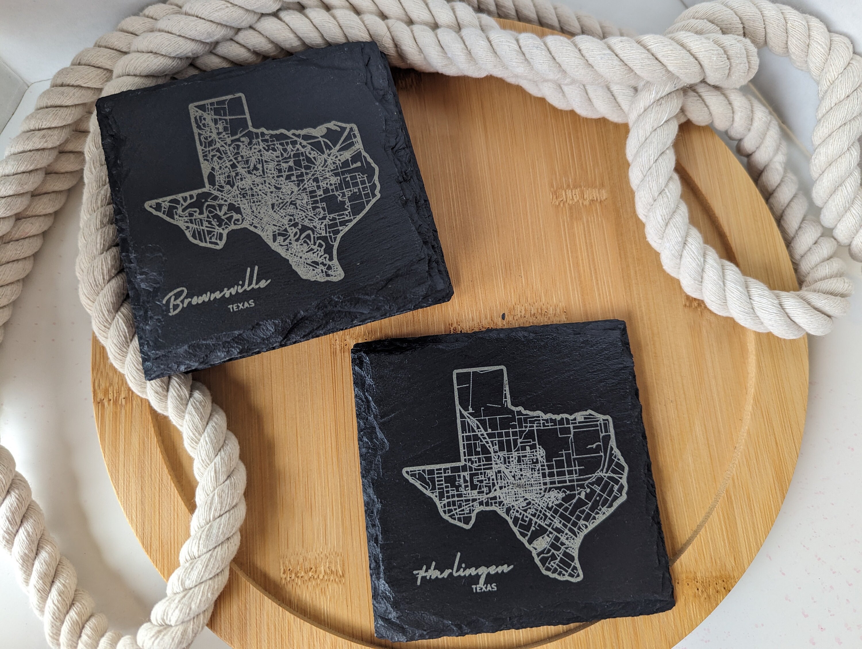Personalized Custom Square City Map And/or State Slate Coasters | Set ...