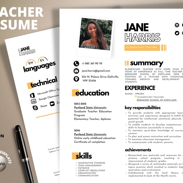 Teacher Resume - Etsy