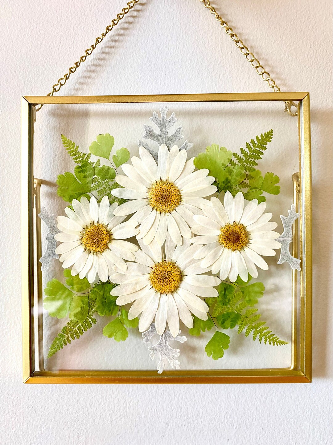 Custom Pressed Flower Frame Handmade With Daisy and Ferns, Perfect ...