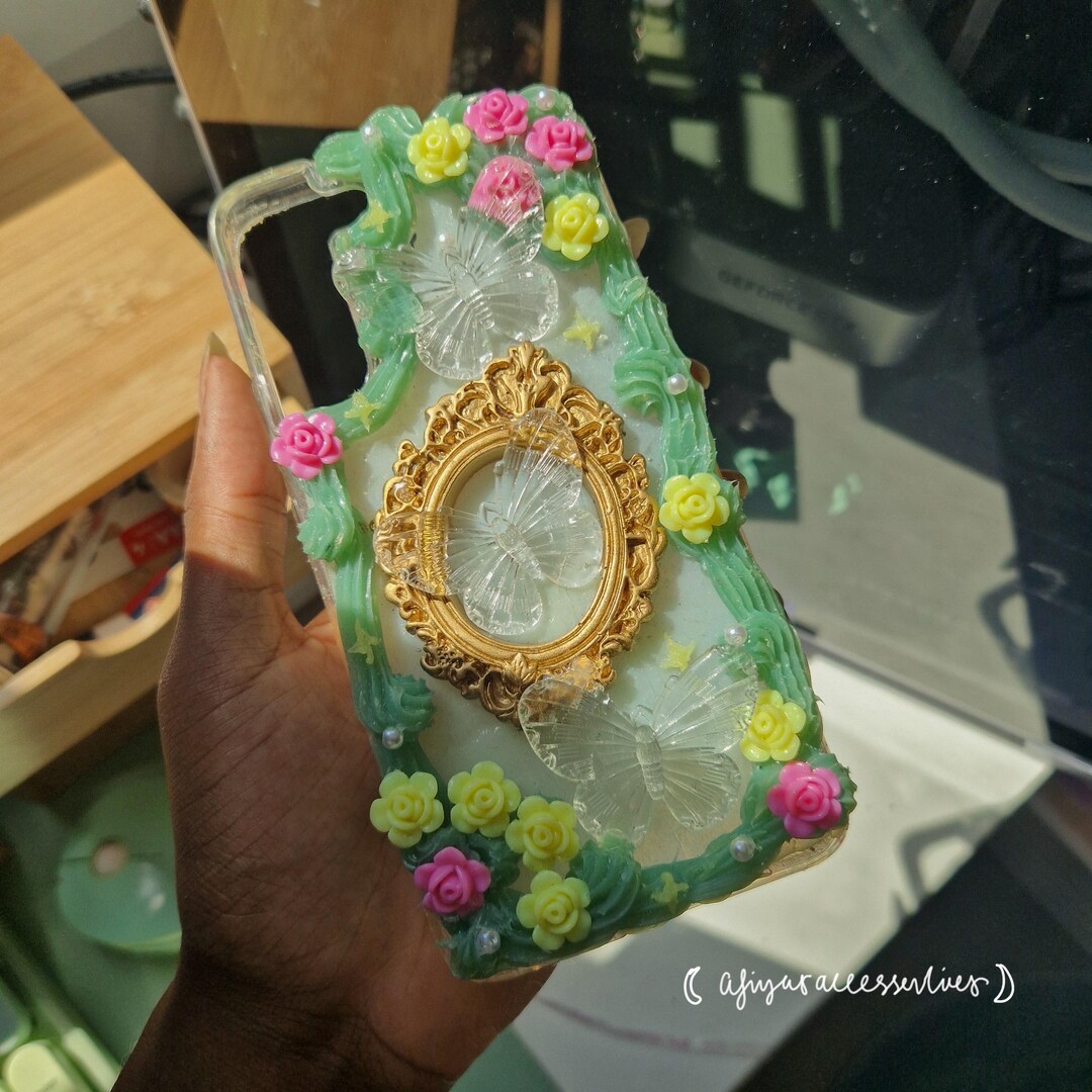 Cottagecore Flowery Green Butterfly Baroque Decoden Phone Case ...