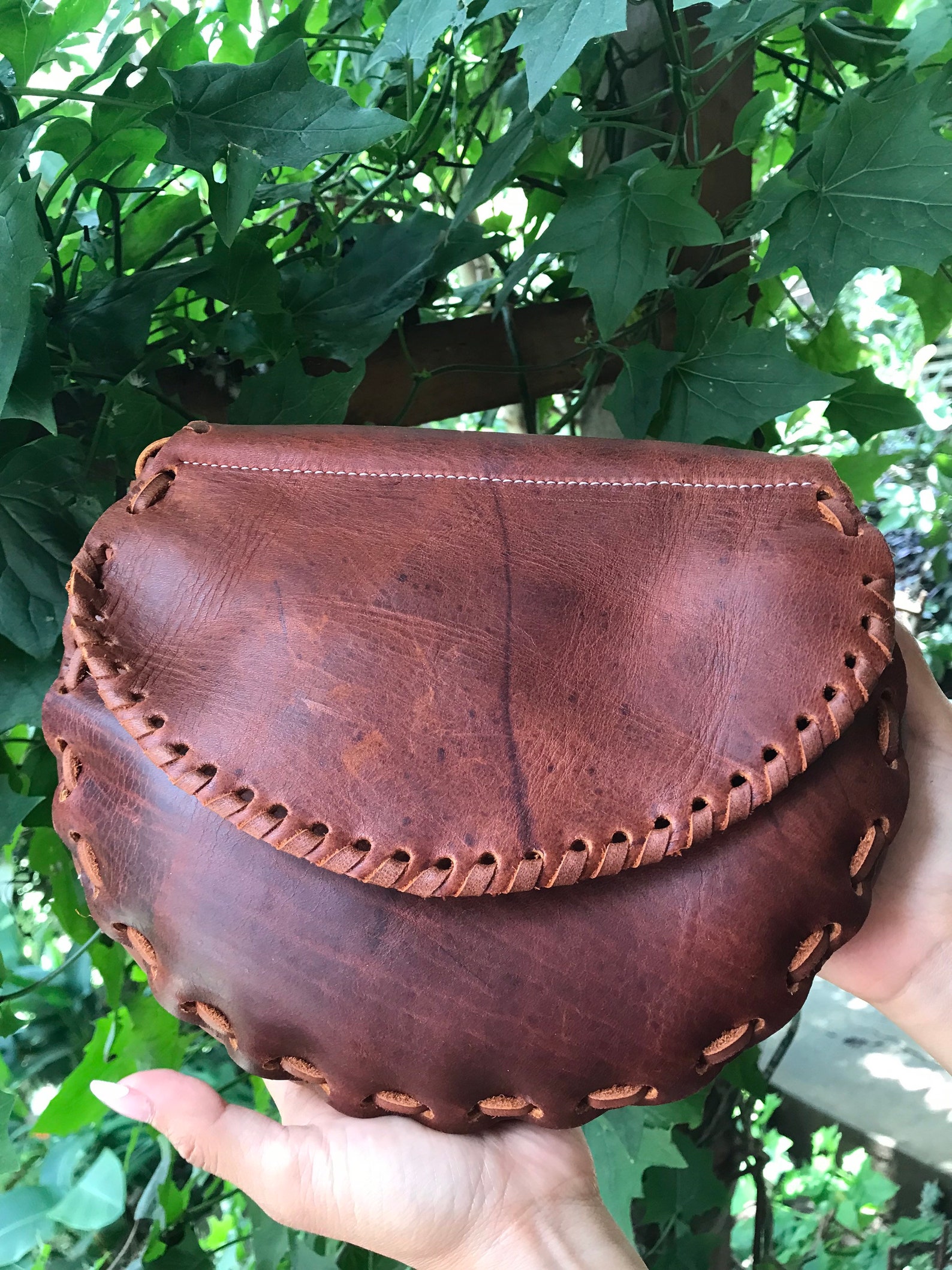 Handmade Leather Bag With Jade Stone, Leather Bag, Jade Stone Purse ...