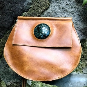 Handmade Leather Bag With Jade Stone, Leather Bag, Jade Stone Purse ...