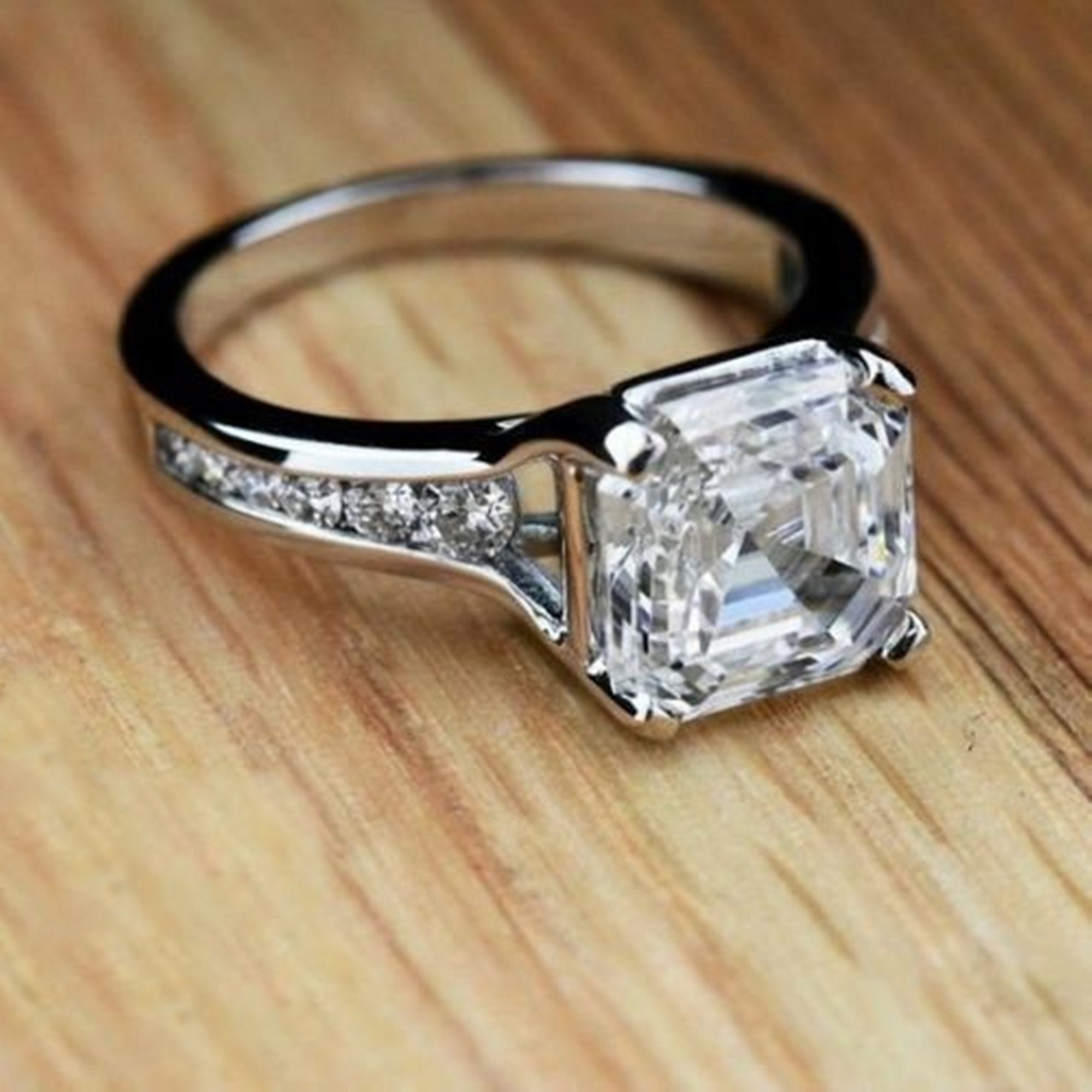 8.00 MM Asscher Cut Moissanite Diamond Engagement Ring - Etsy