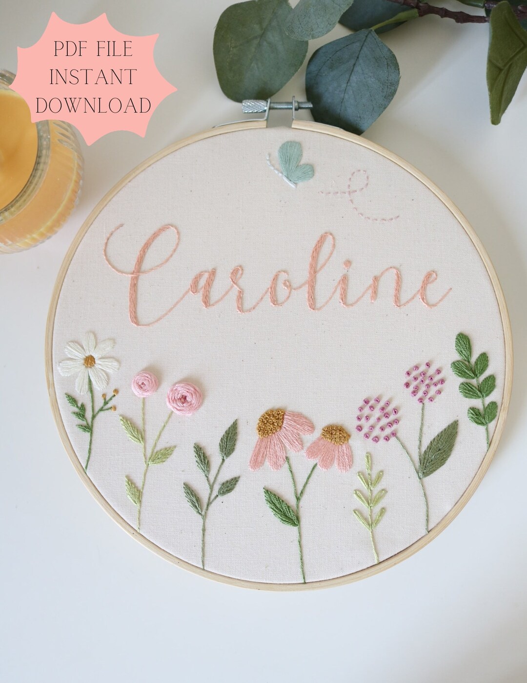 Embroidery PDF Pattern, Hand Embroidery, Floral Embroidery Hoop ...