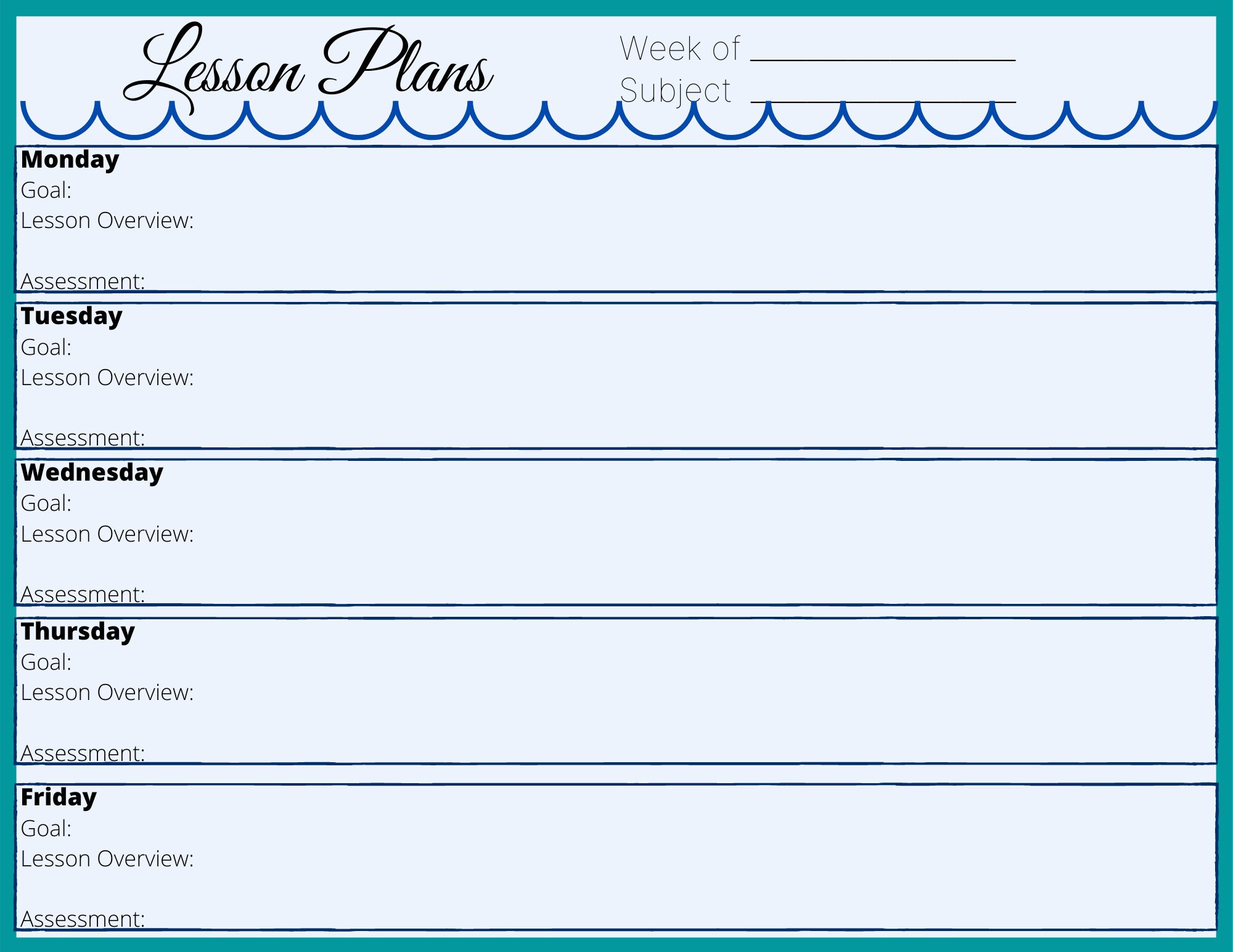 One Subject Lesson Plan - Etsy