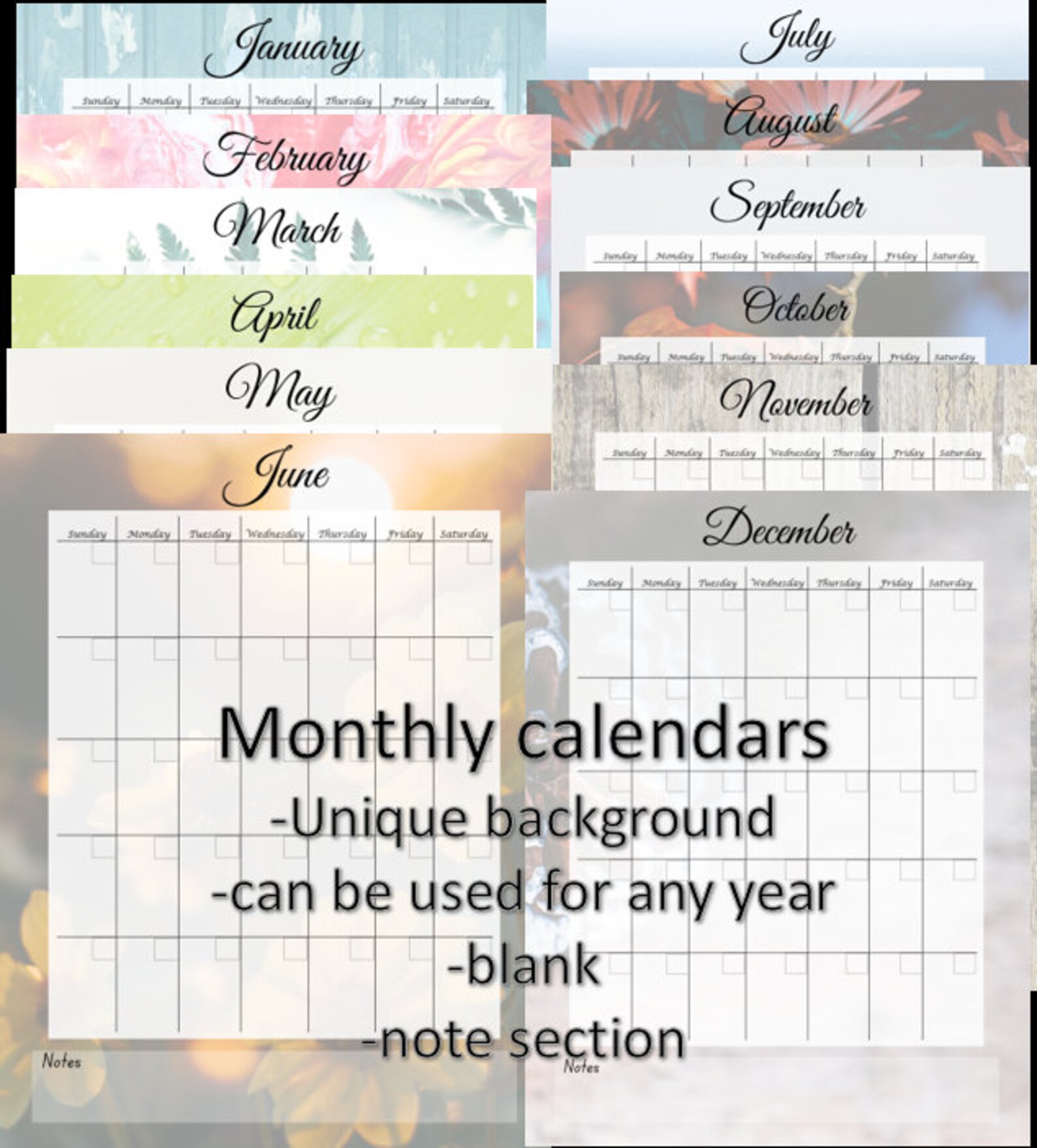 Printable Yearly Planner PDF, Calendar, Color Calendar, Full Year ...