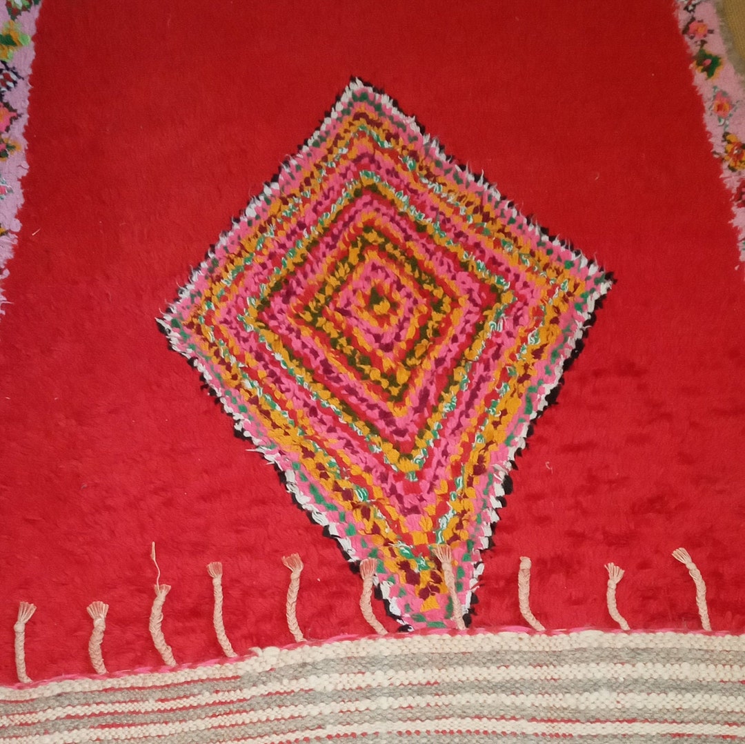 An Old Red Berber Carpet Embossed at the Edges and in the Middle. - Etsy