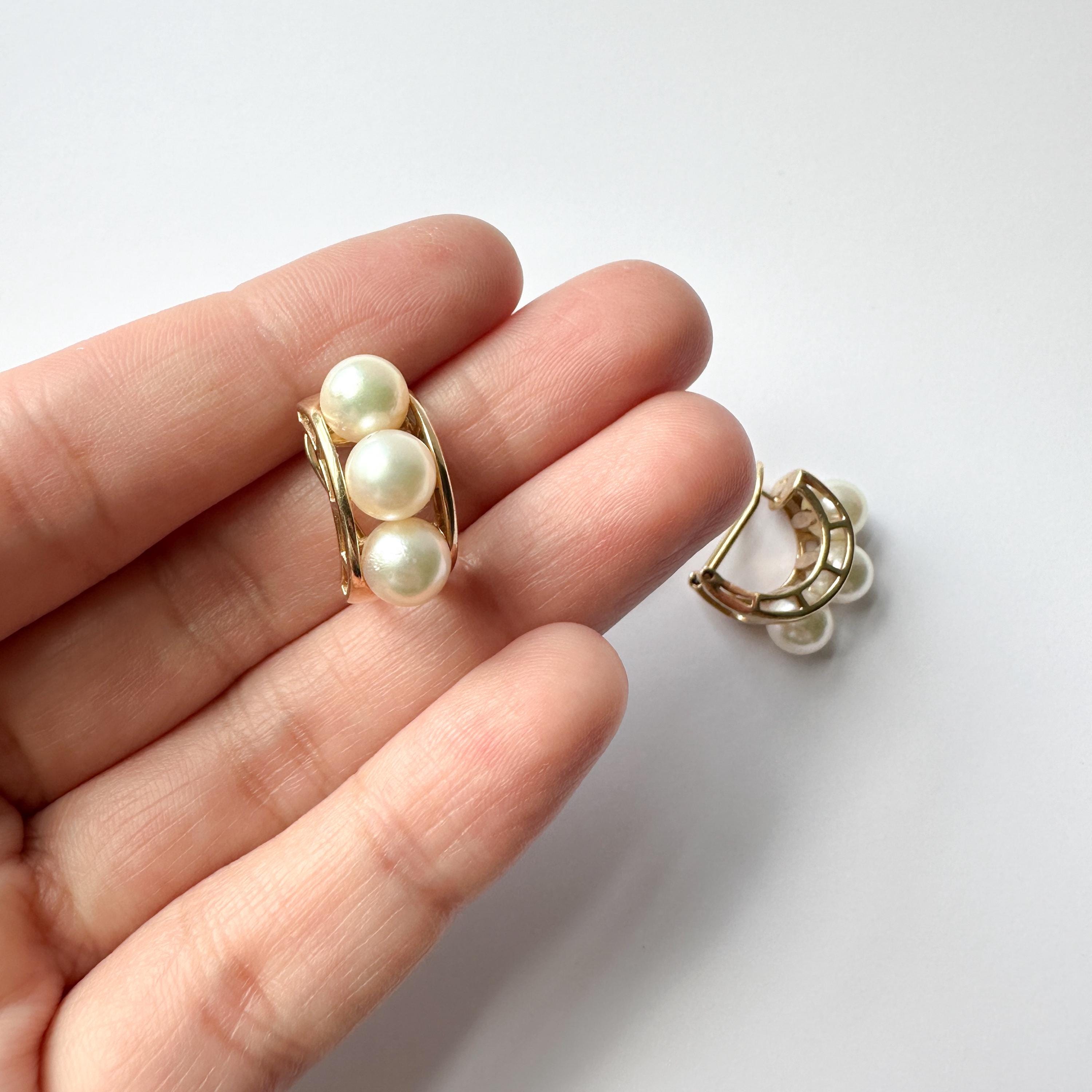 Vintage 14K Solid Yellow Omega Back Freshwater Pearls Earrings ...