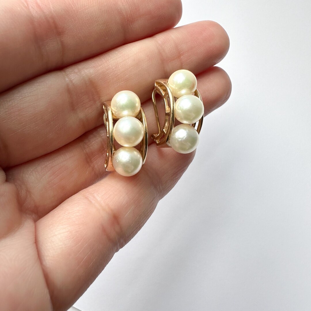 Vintage 14K Solid Yellow Omega Back Freshwater Pearls Earrings ...