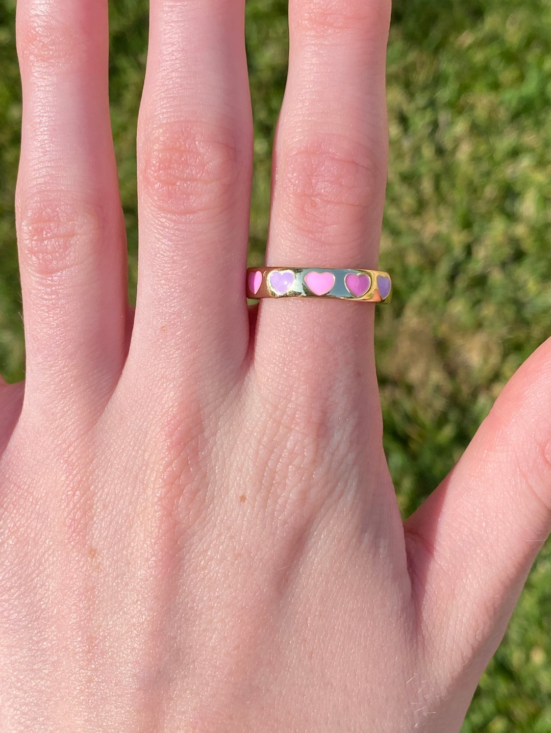 Pink Purple Heart Ring Gold-filled Ring Adjustable Ring Valentine's Day ...