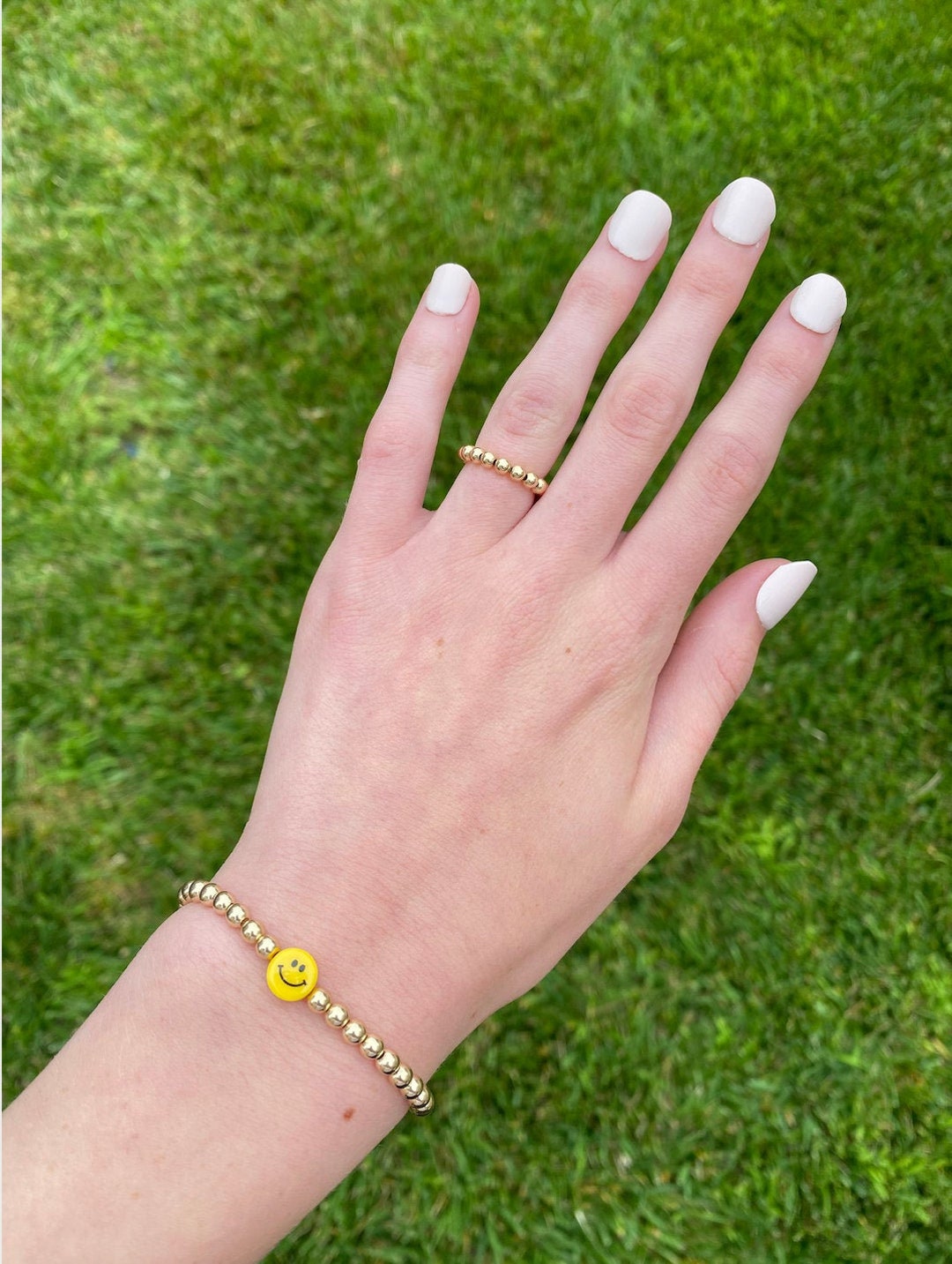 Smiley Face 4mm 14k Gold-filled Beaded Bracelet | Smiley Face Bracelet ...