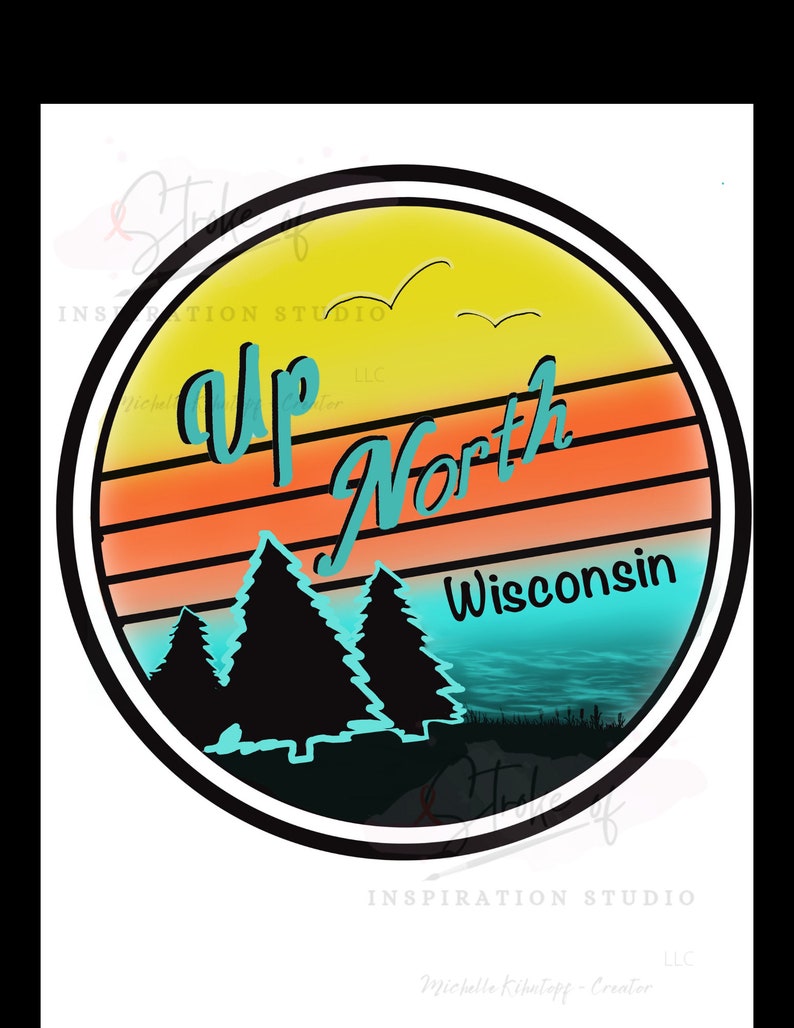 Up North Wisconsin Graphic: Sunset Pine Tree Design (PNG) - Etsy