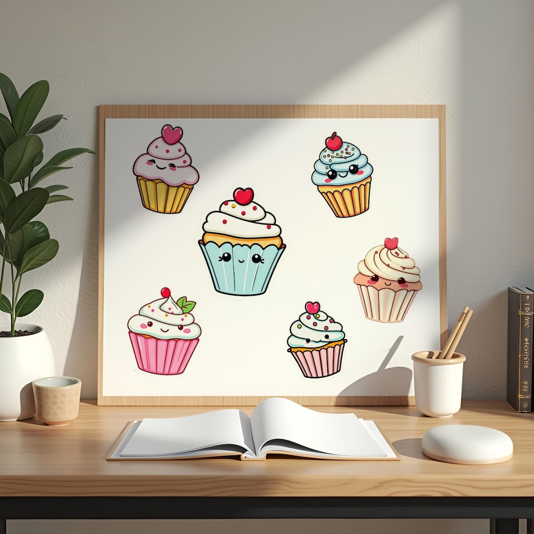 6 Cute Cupcake Stickers, Digital Download PDF - Etsy