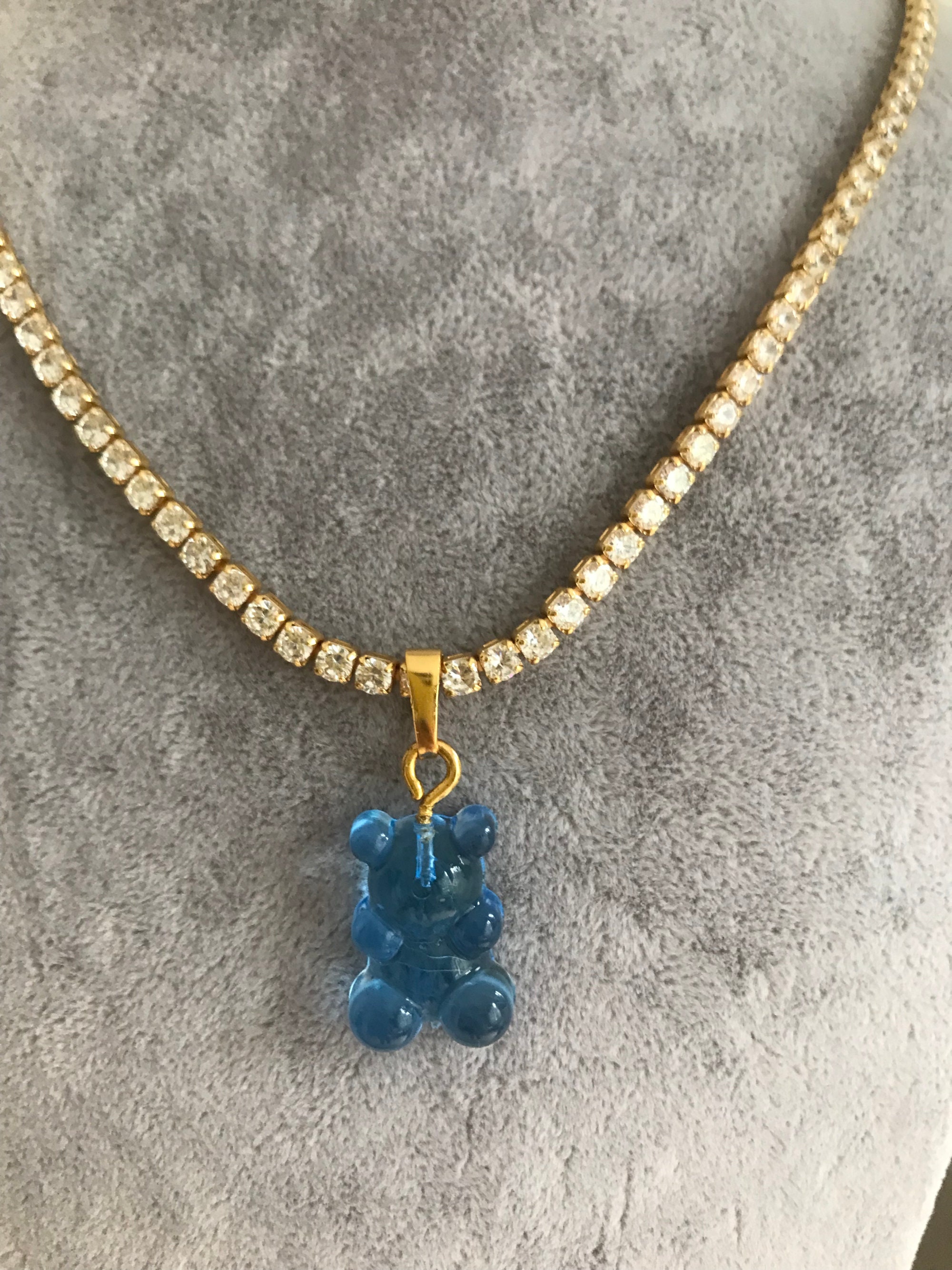 Diamond Necklace With Gummy Bear Charms Gold Tennis Chain Moissanite ...