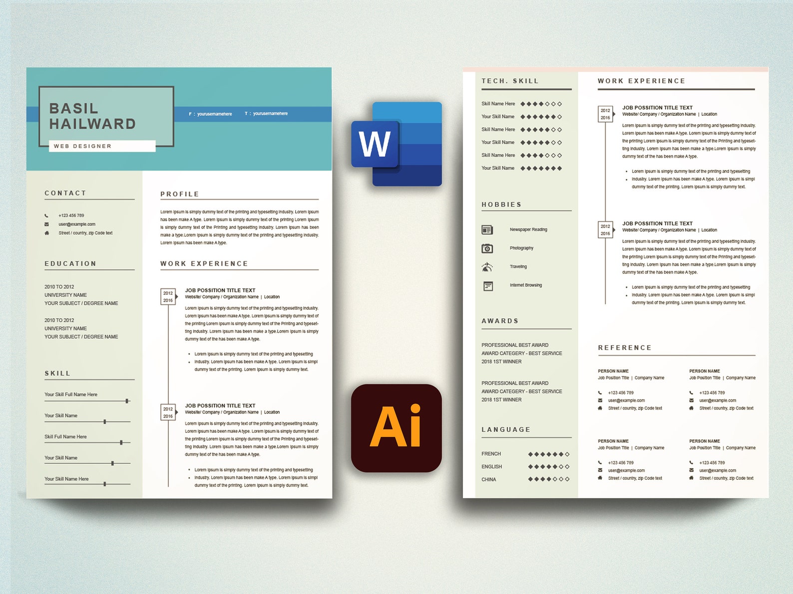 CV Template, Resume Template 2021, Word, Indesign, Cover Letter ...