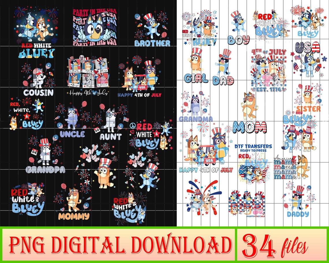 Bluey 4th July Bundle Png, Bluey Independence Day, Bluey US Flag, Bluey ...