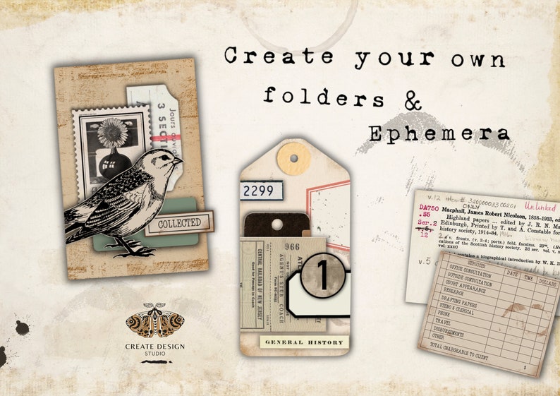 Printable Vintage File Folder Pocket and Ephemera Kit for Junk Journals and Paper Crafts - Etsy