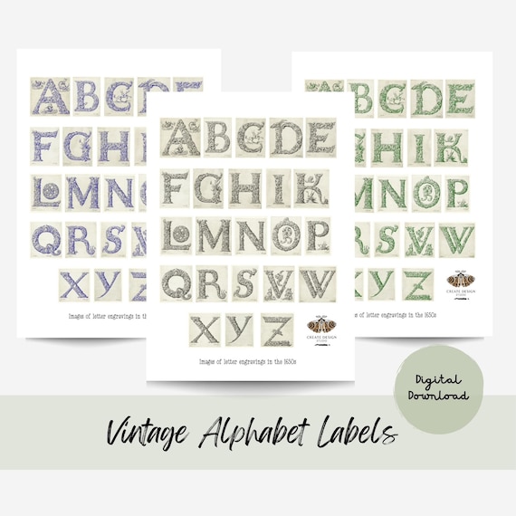 Printable Vintage Alphabet Labels Digital Journal Ephemera - Etsy