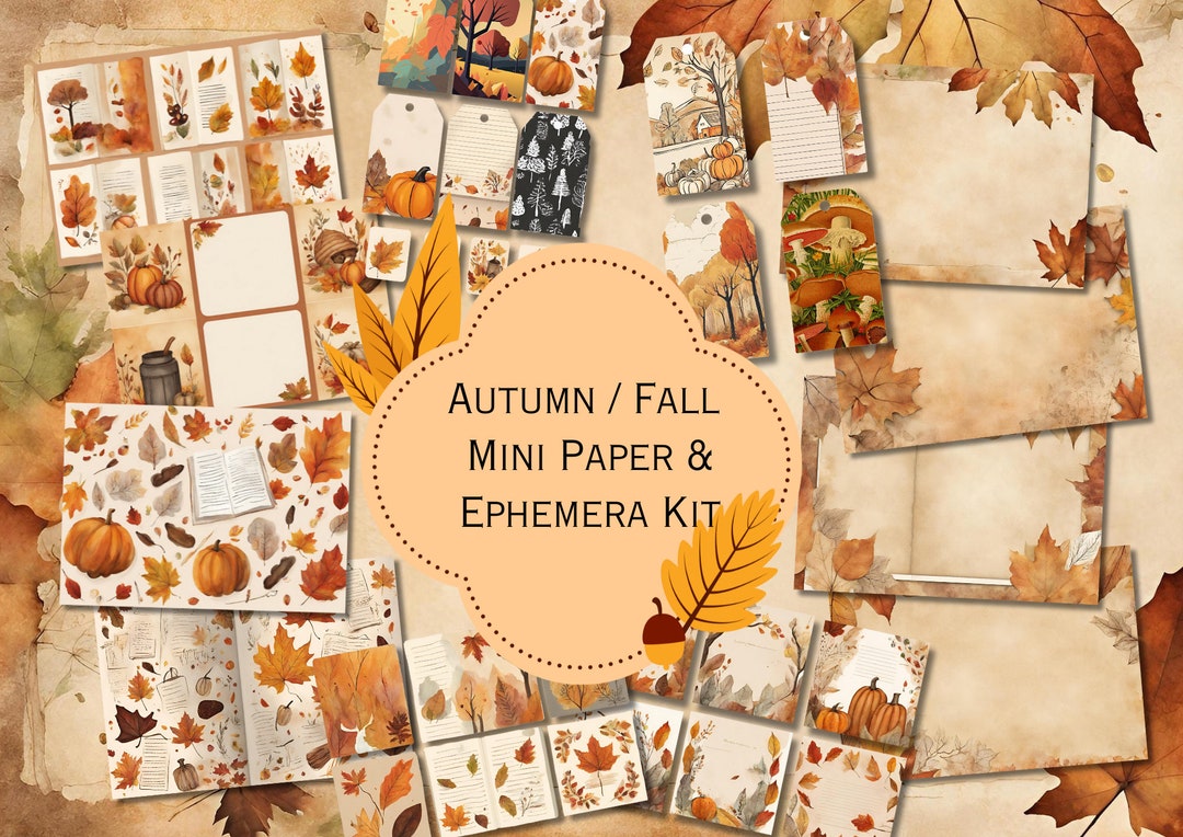Printable Autumn Fall Mini Paper and Ephemera Kit for Junk Journals ...