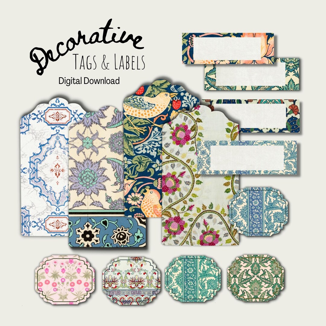Printable Label and Tag Junk Journal Ephemera Kit, Patterned Journal ...