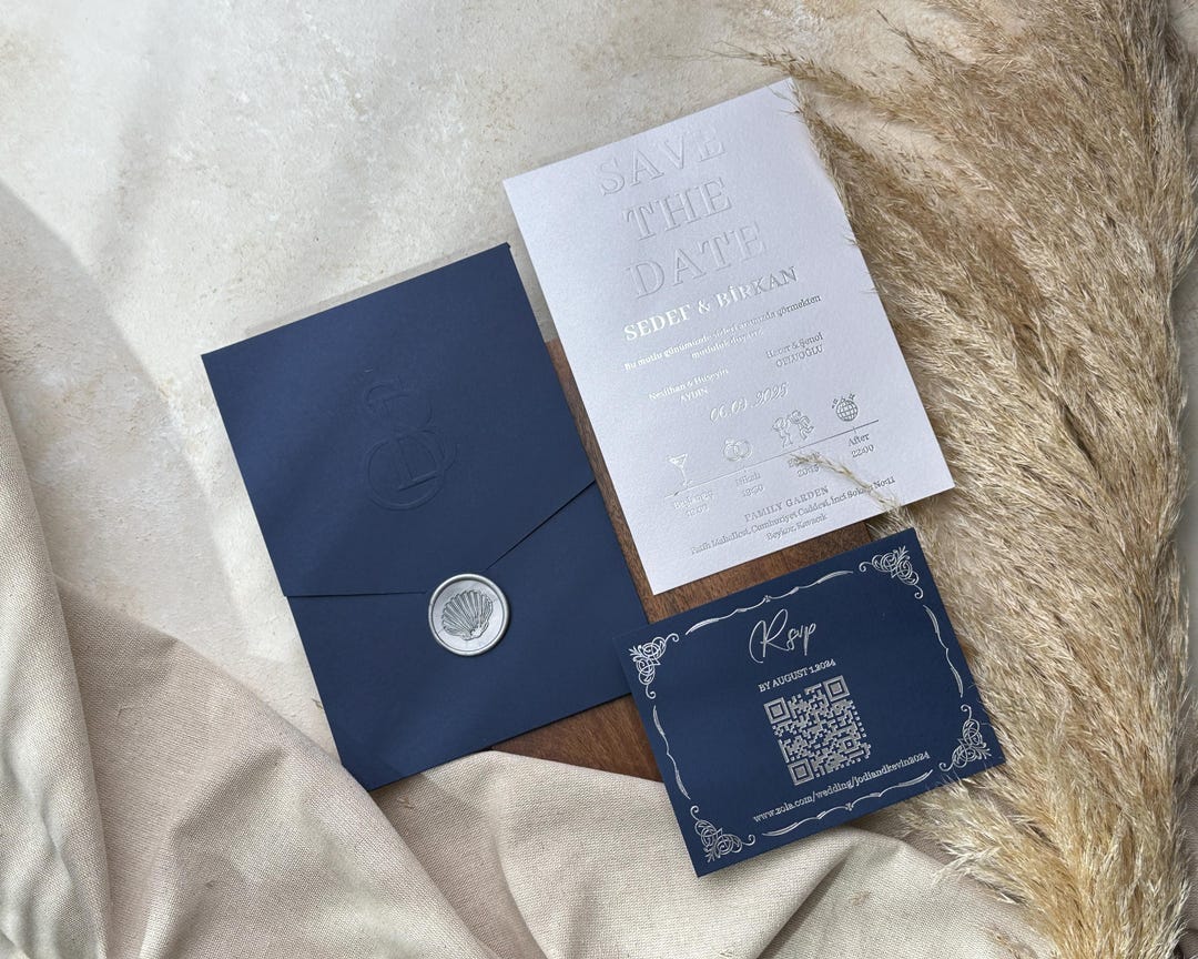 Embossed Silver Save the Date Card: Royal Blue Wedding Invitation - Etsy
