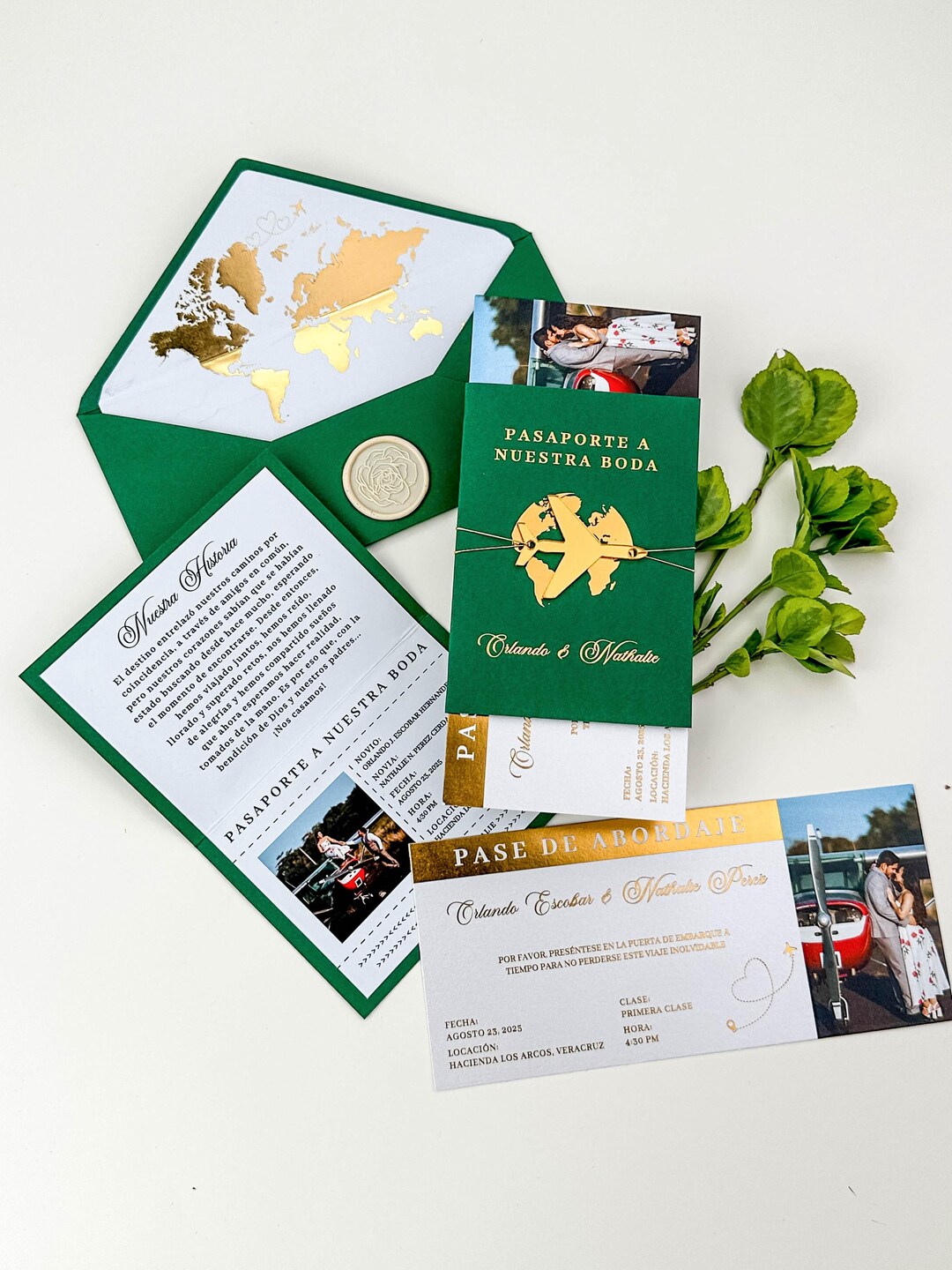 Emerald Green Passport Wedding Invitation With Boarding Pass and ...