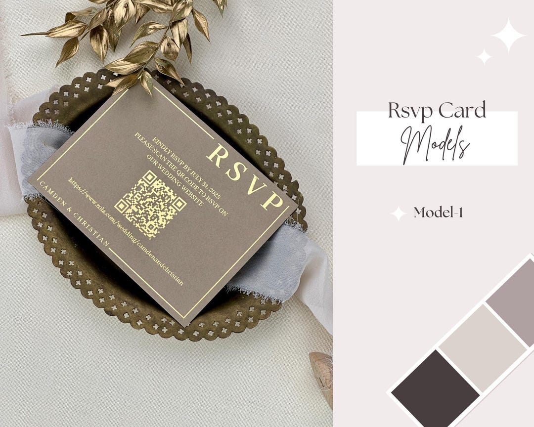 Foil Printed Wedding RSVP Card: Customizable Elegant Design - Etsy