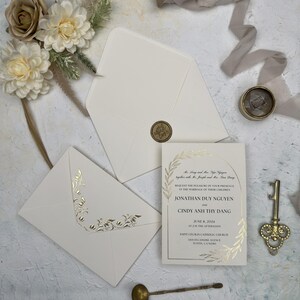 Elegant Gold Foil Wedding Invitations, Embossed Modern Ivory Wedding ...