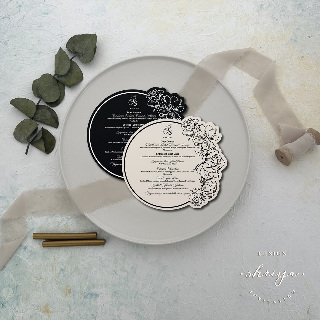 Geometric Shape Wedding Menu Card, Floral Wedding Menus, Modern Menu ...