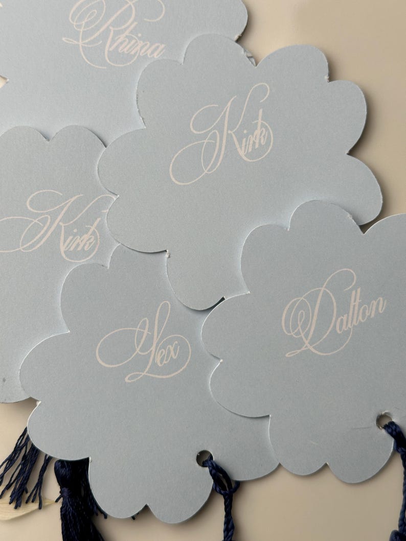 Dusty Blue Scalloped Place Card Wedding Name Tag Elegant Table Setting ...