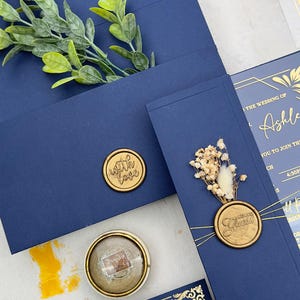 Blue Foil Acrylic Wedding Invitation: Floral Embellishments - Etsy