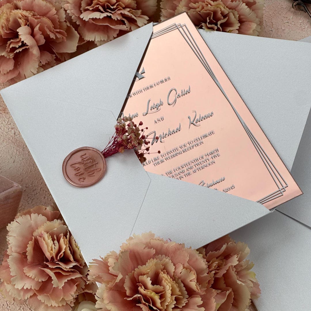Mirror Rose Acrylic Wedding Invitation, White Ink Mirror Invitation ...