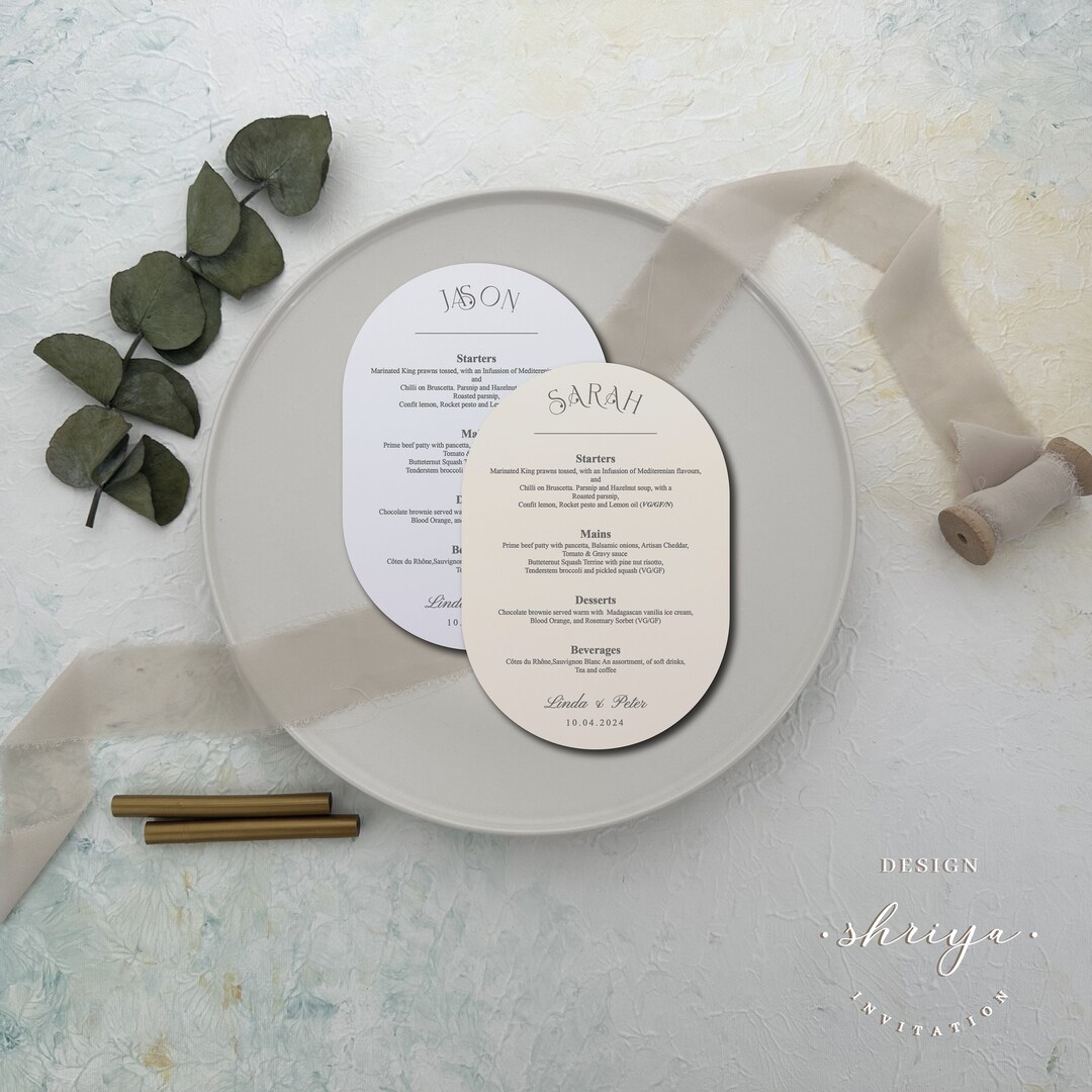 Double Arch Wedding Menus, Oval Menu Card, Guests Names on the Menus ...