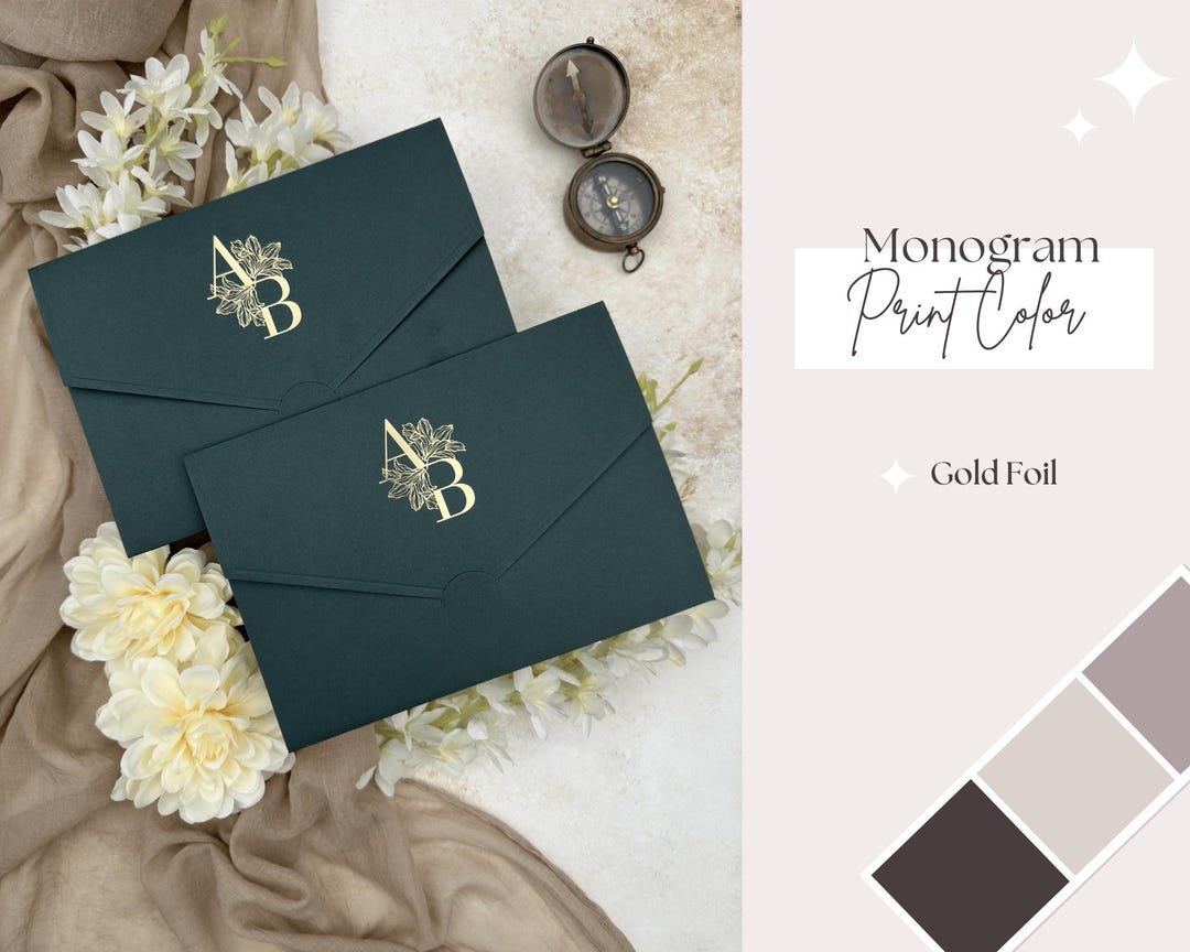 Foil Monogram Envelope Printing: Custom Initials, Gold, Silver, Rose - Etsy
