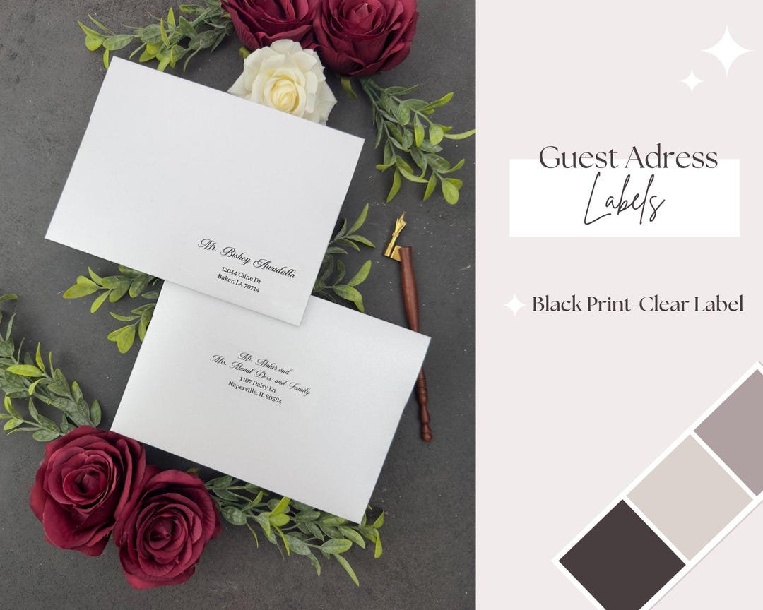 Black Printed Wedding Guest Address Label: Self Adhesive Transparent - Etsy